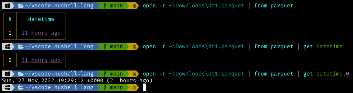 Nushell fails to open parquet file created by pandas, if it has datetime column · Issue #7257 ...