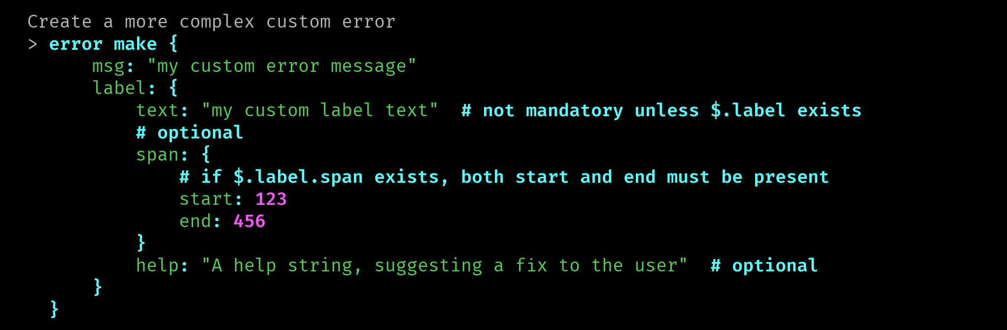 `error make` uses `$.help` only when `$.label` is not set · Issue #10947 · nushell/nushell · GitHub