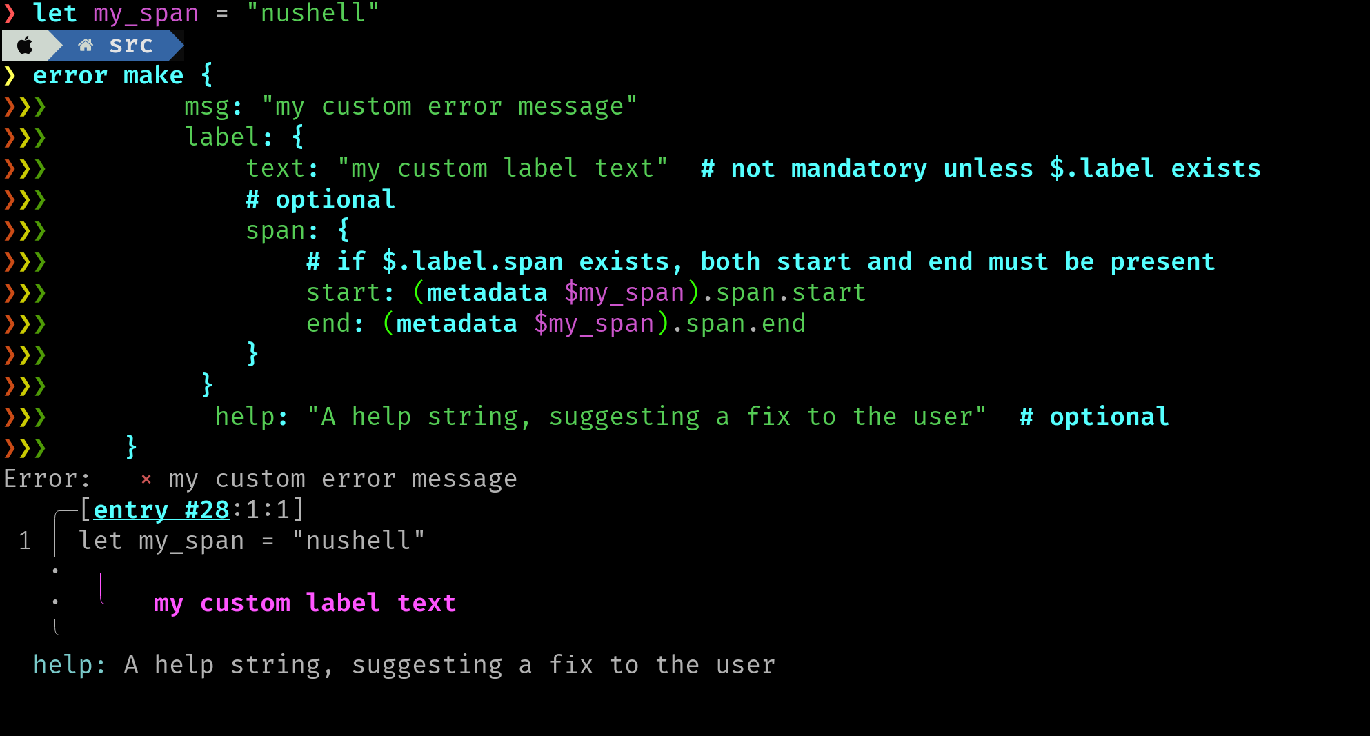 `error make` uses `$.help` only when `$.label` is not set · Issue #10947 · nushell/nushell · GitHub