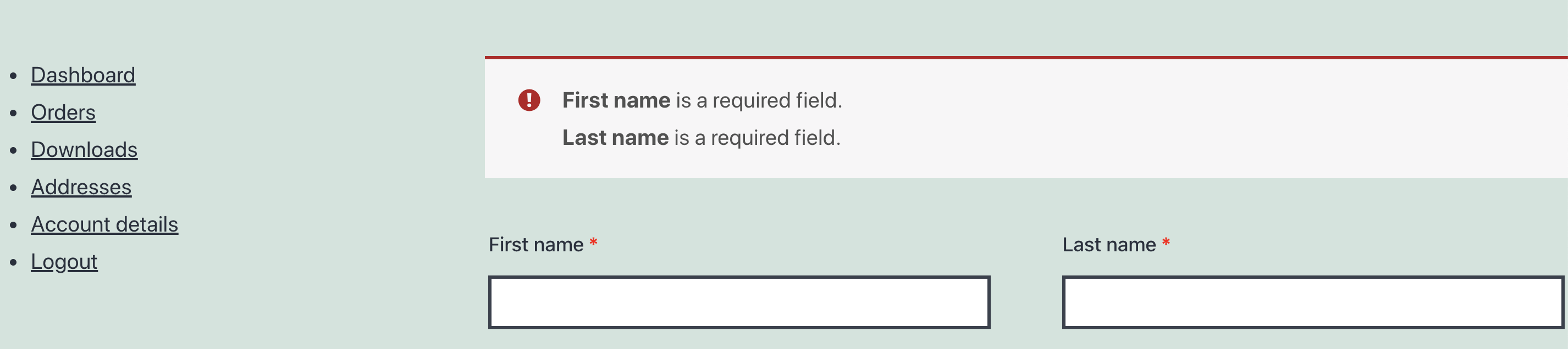 [GlobalStep - WooCommerce 4.8 RC 1] For "Twenty Twenty One" theme validation messages on Account ...
