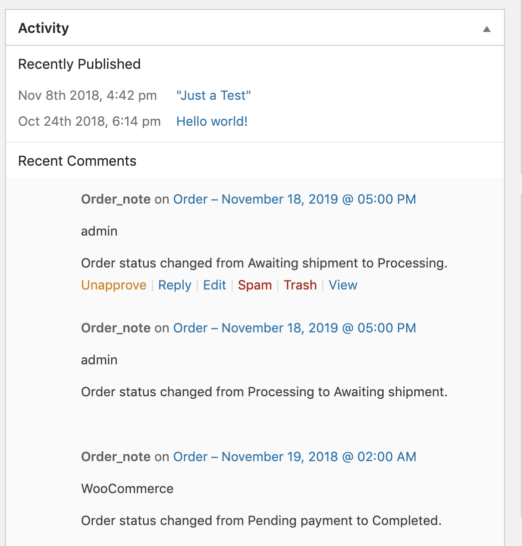 On deactivating WooCommerce, ActionScheduler/action_logs get listed in 'Activity' widget on ...