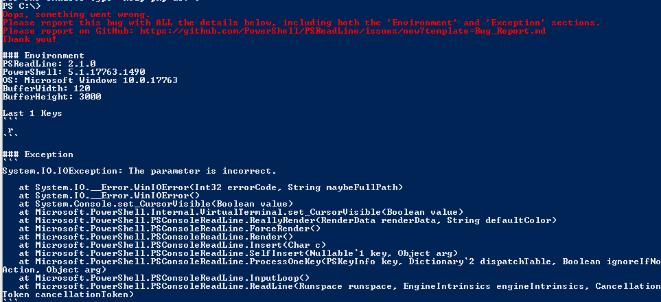 Azure Powershell - Oops Something Went Wrong When Typing · Issue #828 · PowerShell/PSReadLine ...