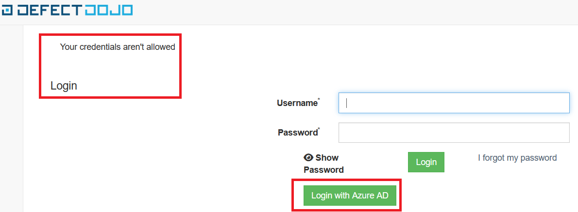 Integration with AAD doesn't work. Got message when login with AAD Your credentials aren't ...