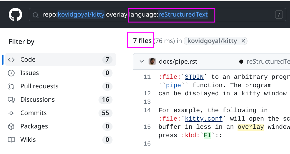 Search on docs website returns fewer results than expected · Issue #6342 · kovidgoyal/kitty · GitHub
