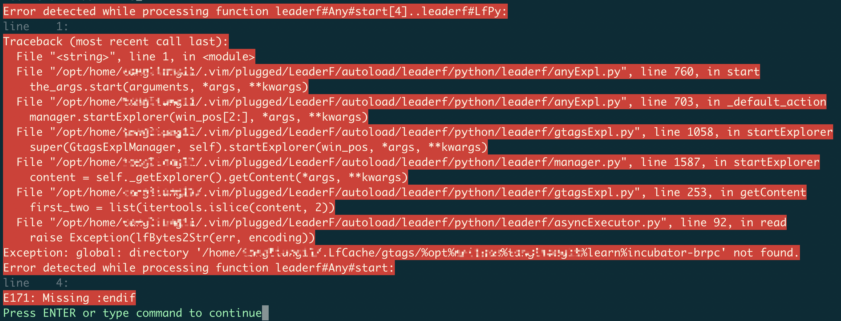Exception: global: directory '***' not found. Error detected while processing function leaderf# ...