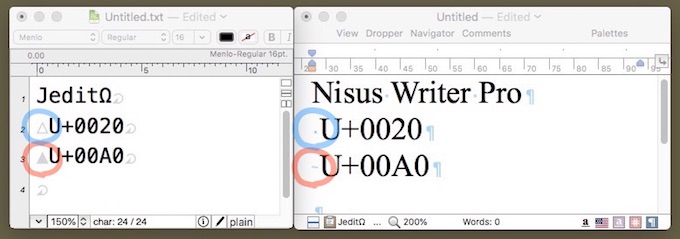 [request] Assign different symbol for U+00A0 / 不可視文字の表示で NO-BREAK SPACE ...