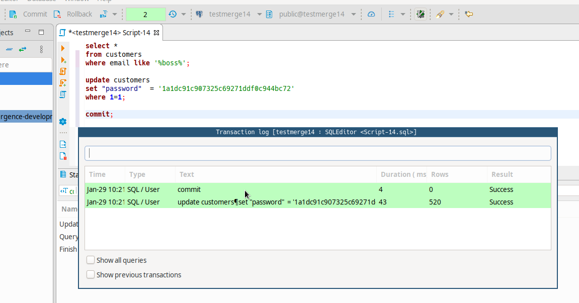 commit statement not recognized as commit by transaction handler ...