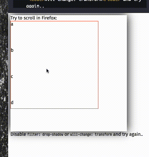 Scrolling fails in Firefox when parent has CSS filter & child has will ...