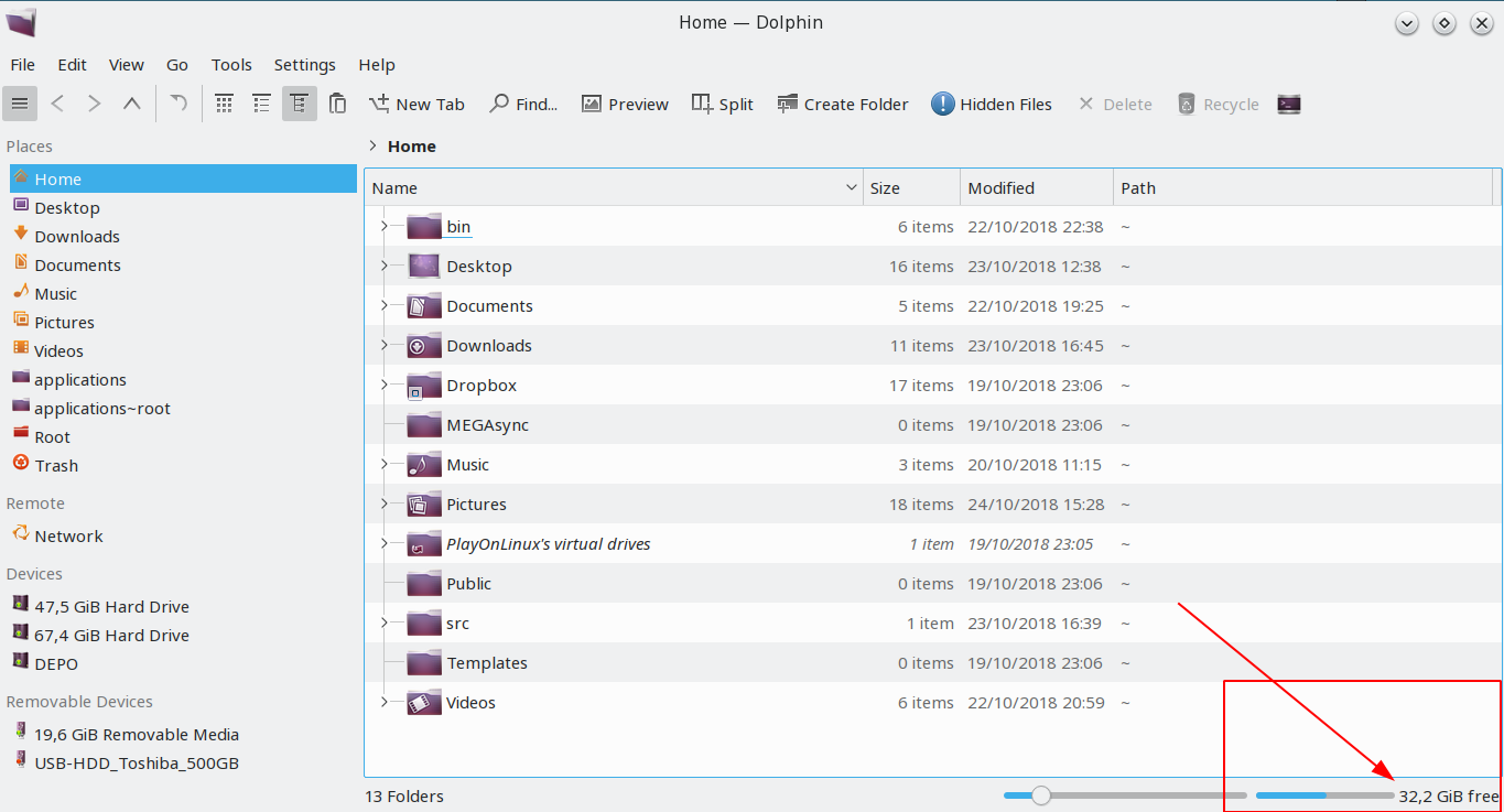 Improve font color contrast in displaying free space in Dolphin for ...