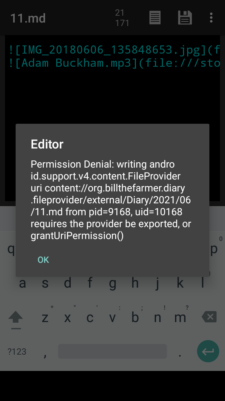 Error when saving file from another app · Issue #132 · billthefarmer/editor · GitHub