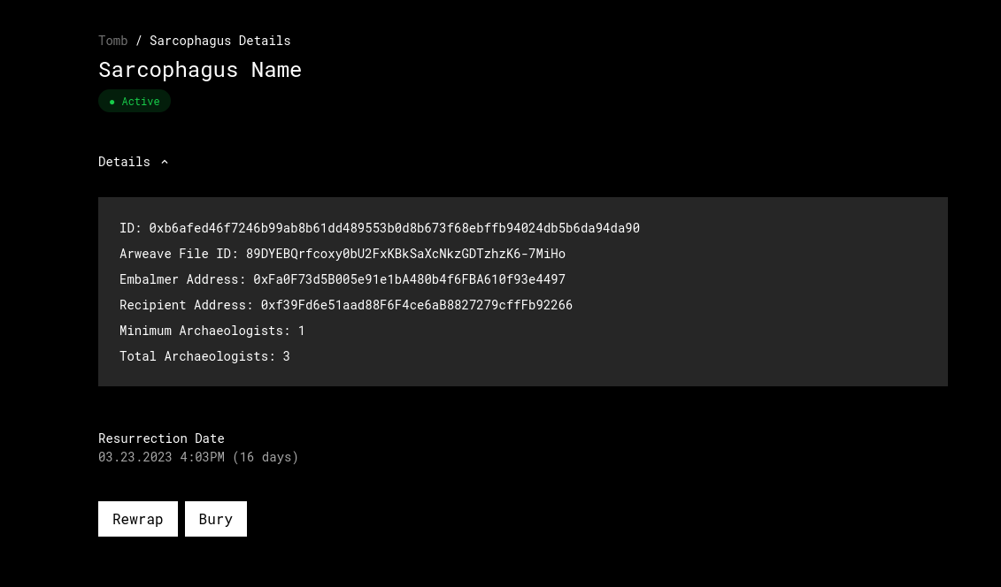 Add archaeologists to sarcophagus details page · Issue #363 · sarcophagus-org/sarcophagus-v2-app ...