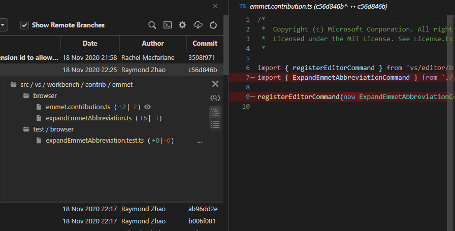 Unable to left-click on a file that overflow horizontally in the Commit Details View Files View ...
