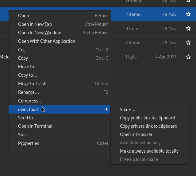 [VFS] Linux (Nautilus) Context menu missing items · Issue #8334 · owncloud/client · GitHub