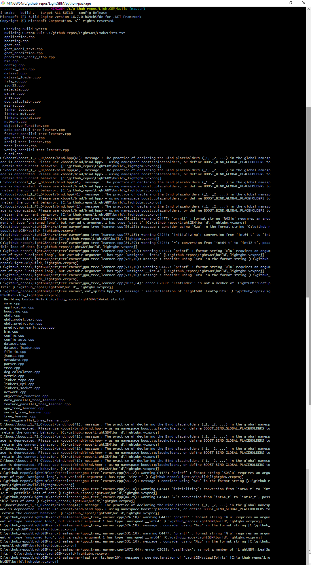 Lightgbm Gpu Python 37 Cuda 101 Windows Server Boost 173 Success Compilation But Running