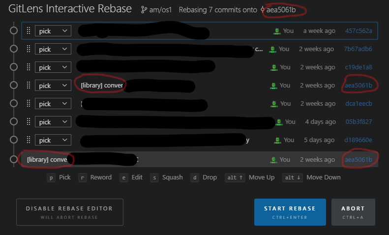 Rebase "onto" line in the interactive rebase UI is sometimes duplicated in the commits to rebase ...