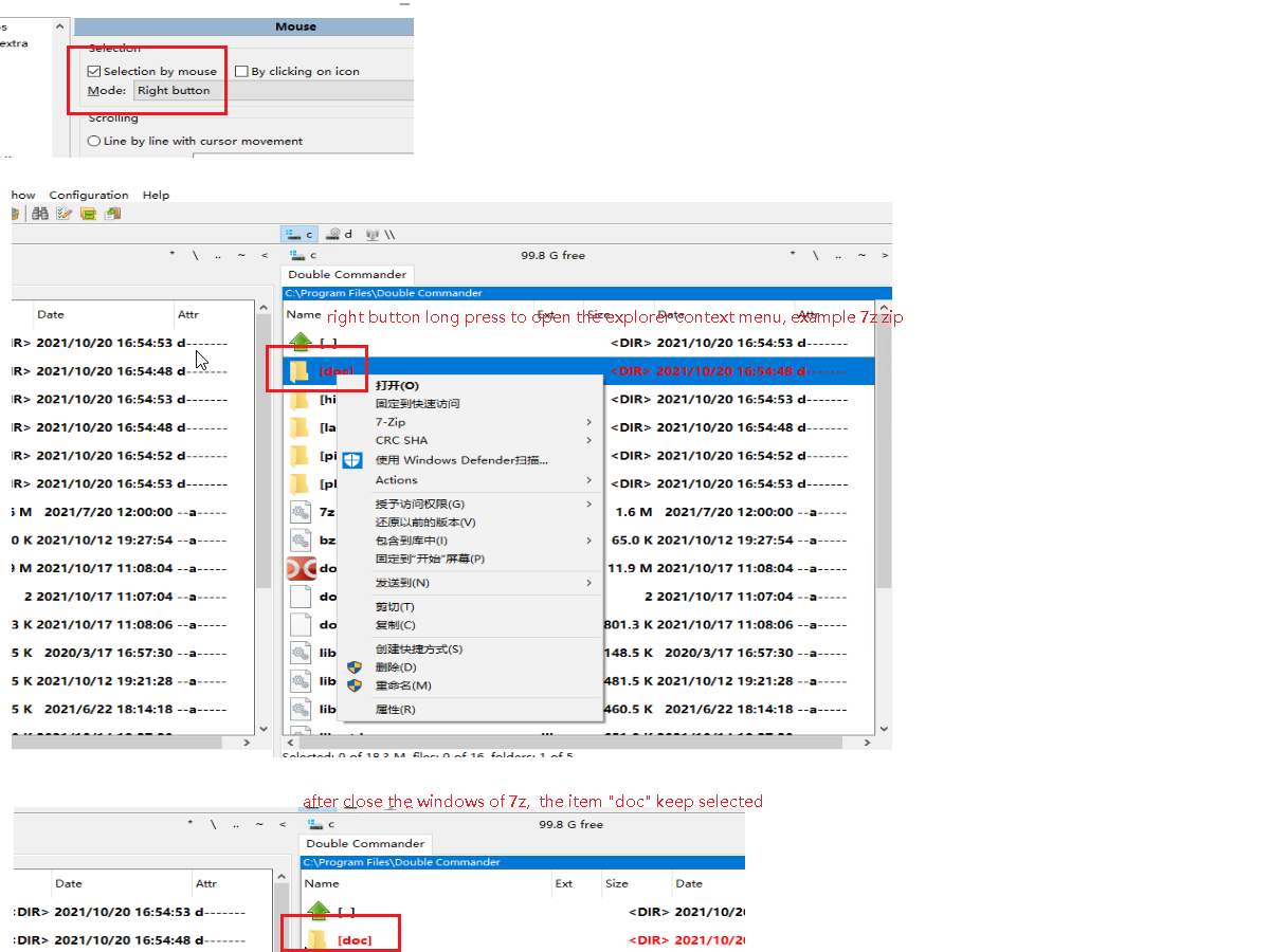 After enable the "Right Button" to selection option, long-pressing the right button should not ...