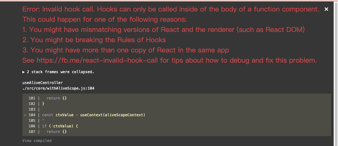 使用了useAliveController(),报非法修改了Hook的节点 · Issue #20 · alitajs/umi-plugin-keep-alive · GitHub