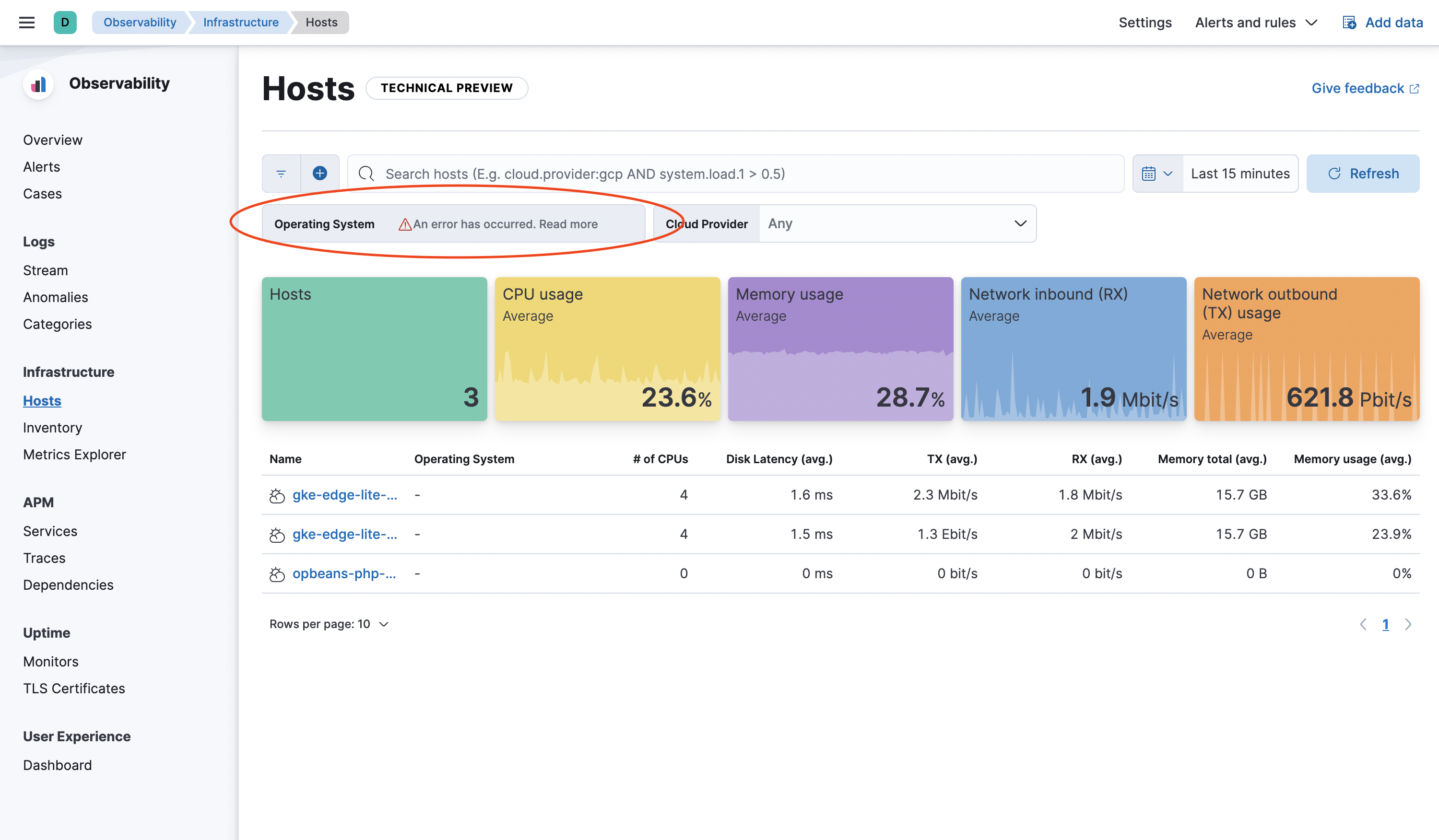Infrastructure Ui Error When Loading Hosts View With Controls · Issue 147393 · Elastickibana 0651