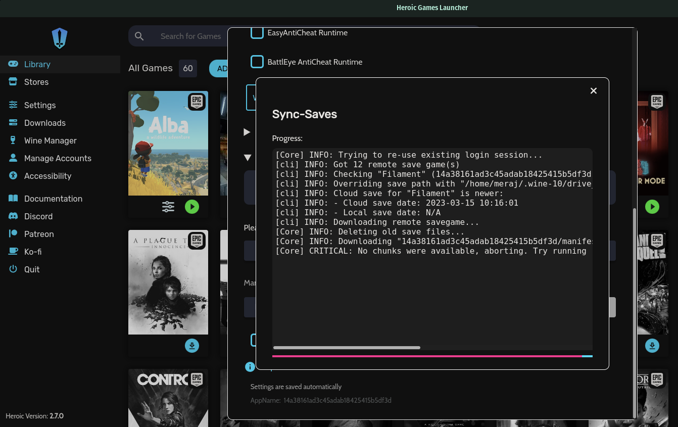 Cannot download saves from Epic Cloud save · Issue #2634 · Heroic-Games-Launcher ...
