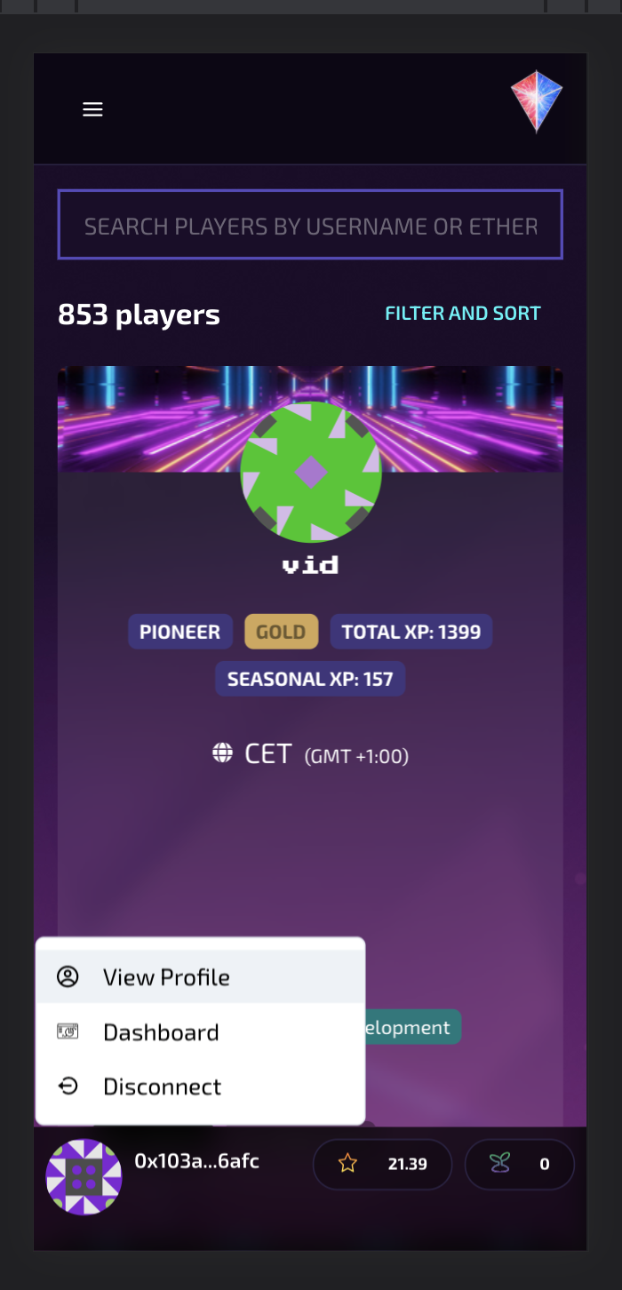 View profile button on mobile redirects to wrong url. · Issue #1020 · MetaFam/TheGame · GitHub