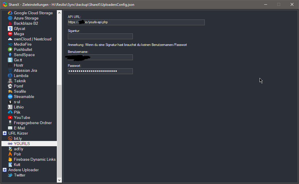 [BUG] Yourls url shortner does not work with own API URL · Issue #4871 · ShareX/ShareX · GitHub