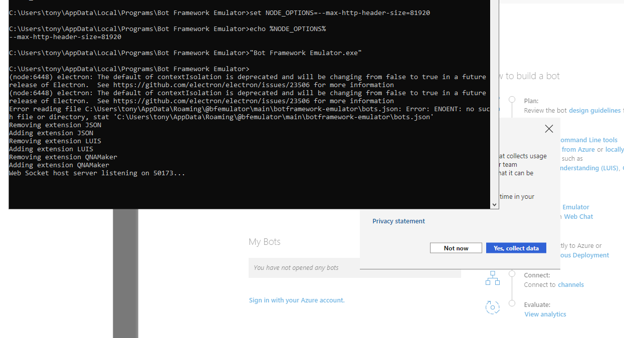 Bot Framework Emulator Failed To Run When An Existing Nodeoptions