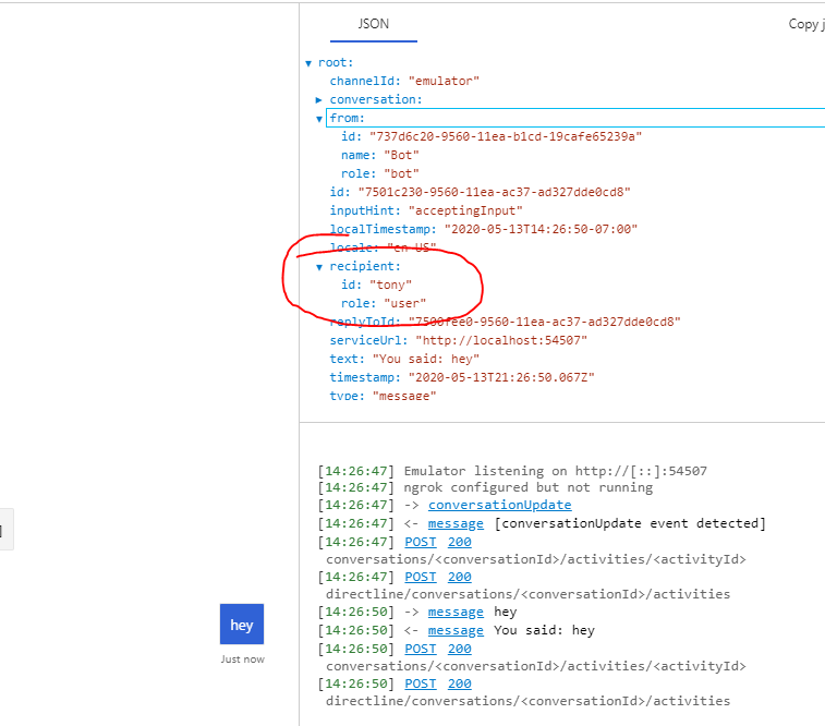 When using a manually specified user id, bot emulator switches to user id r_[somenumber] after ...