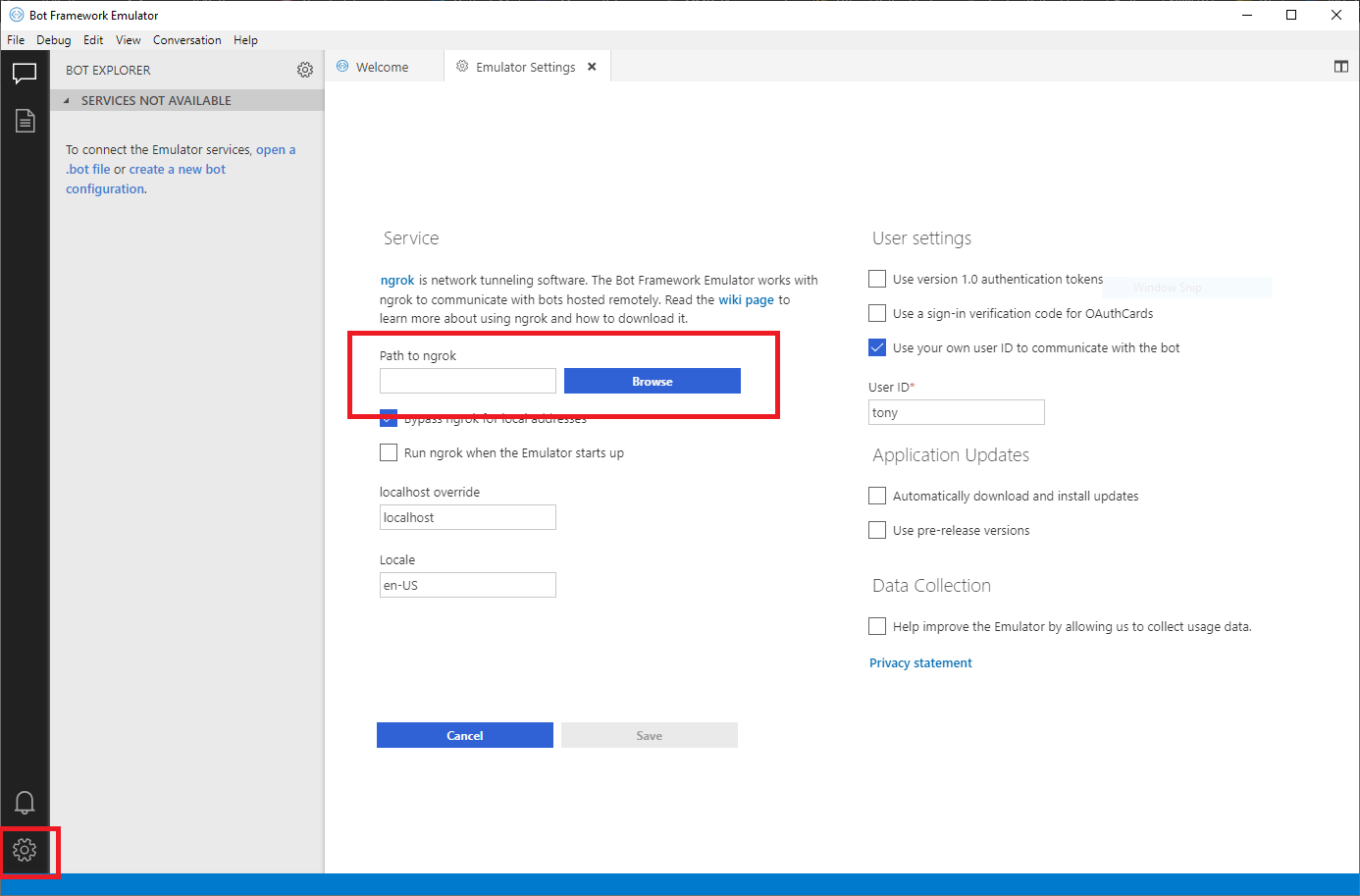 The bot is remote, but the service URL is localhost. Without tunneling software you will not ...