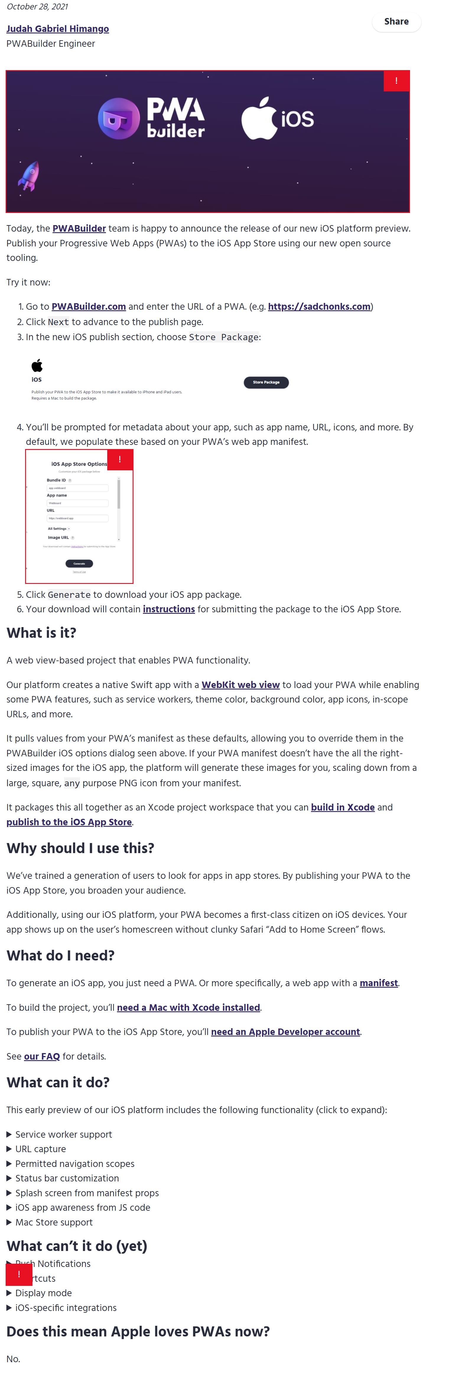 "Publish your PWA to the iOS App Store" blog image alt text · Issue #2613 · pwa-builder ...