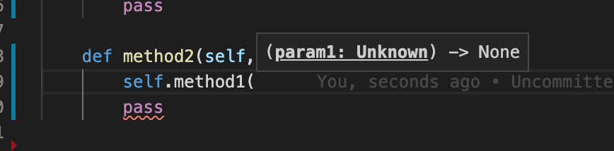 Signature help fails on method defined below current line · Issue #1251 · microsoft/pyright · GitHub