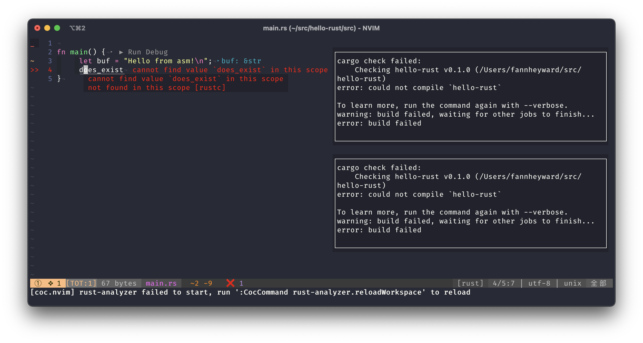 Compile errors on startup cause a cycle of error messages · Issue #699 · fannheyward/coc-rust ...