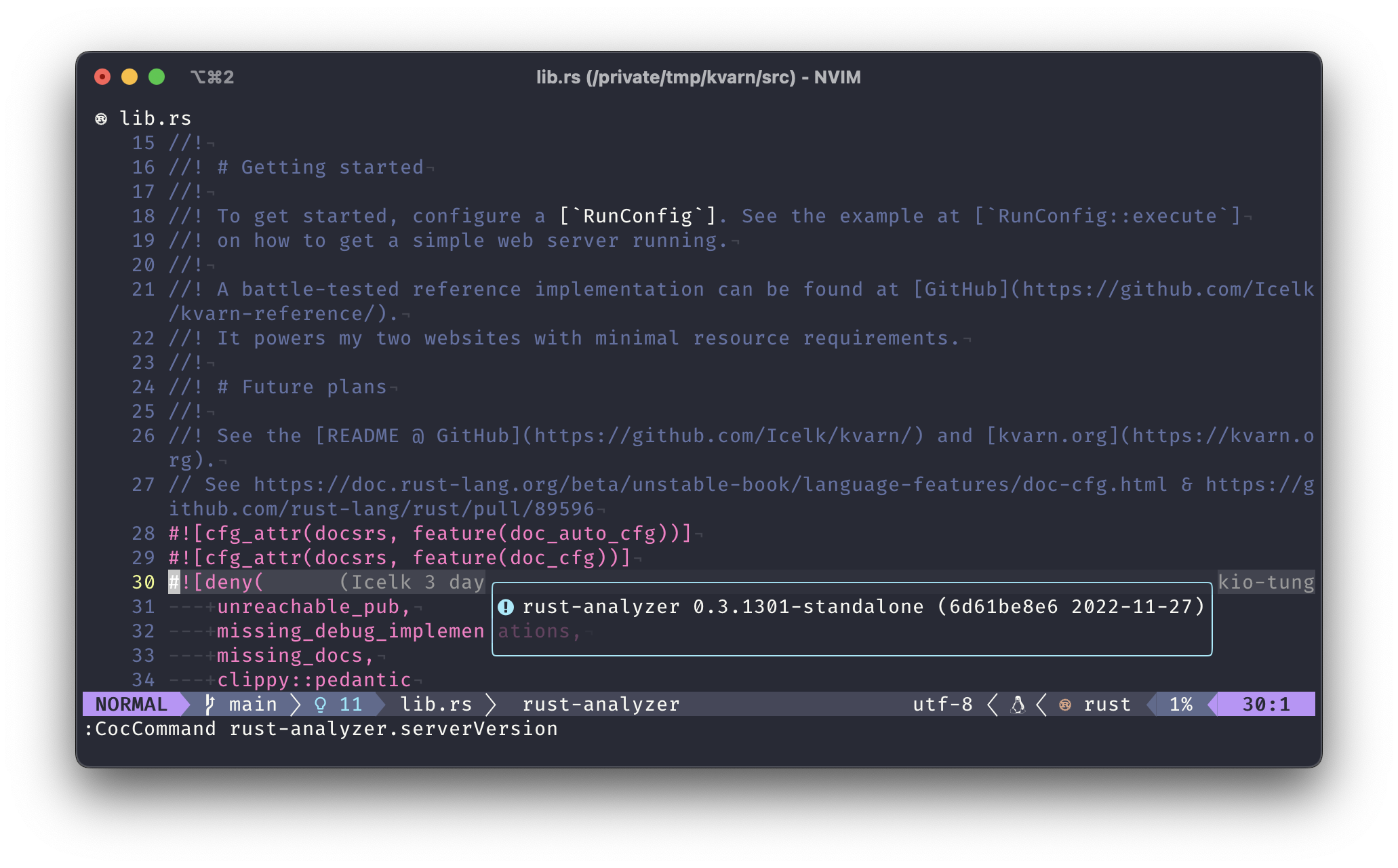 Weird semantic highlighting in comments · Issue #1083 · fannheyward/coc-rust-analyzer · GitHub