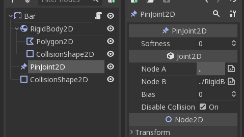 Single RigidBody2D's not constrained by PinJoint2D's in 3.0 as in 2.1 ...