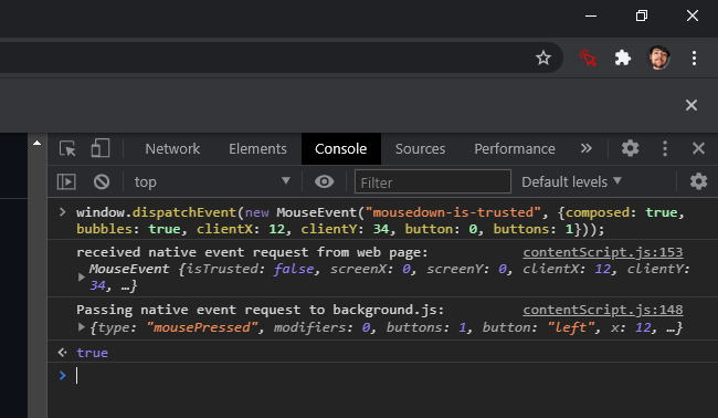 Events aren't fired when dispatching event using chrome dev console · Issue #7 · orstavik ...