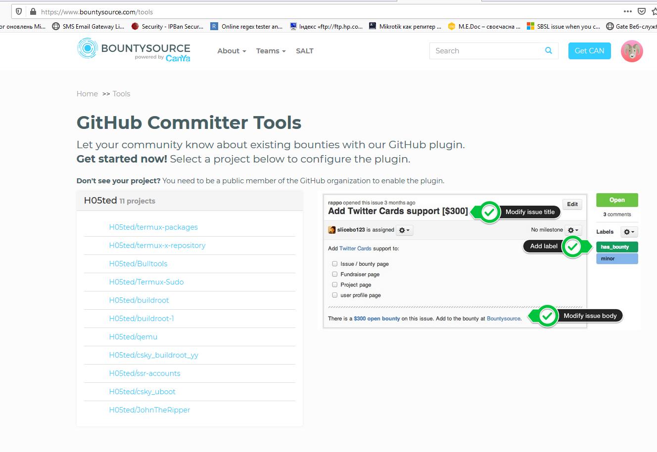Fix the Bountsource Github Plugin / Integration Tool · Issue #1411 · bountysource/core · GitHub