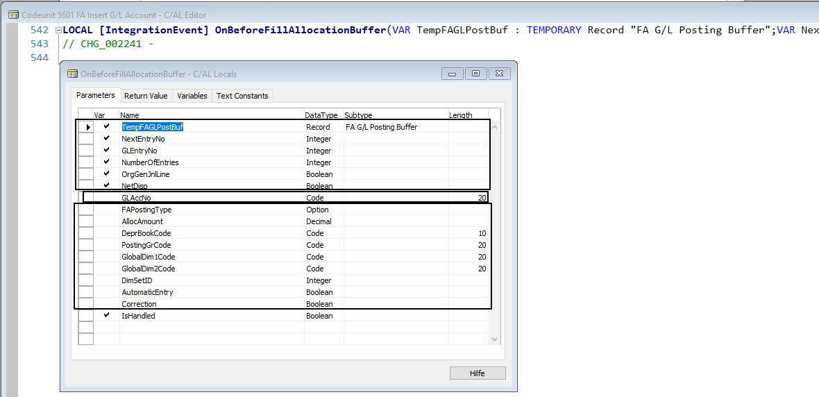[Event Request] Codeunit 5601 in Function InsertBufferBalAcc - OnBeforeFillAllocationBuffer ...