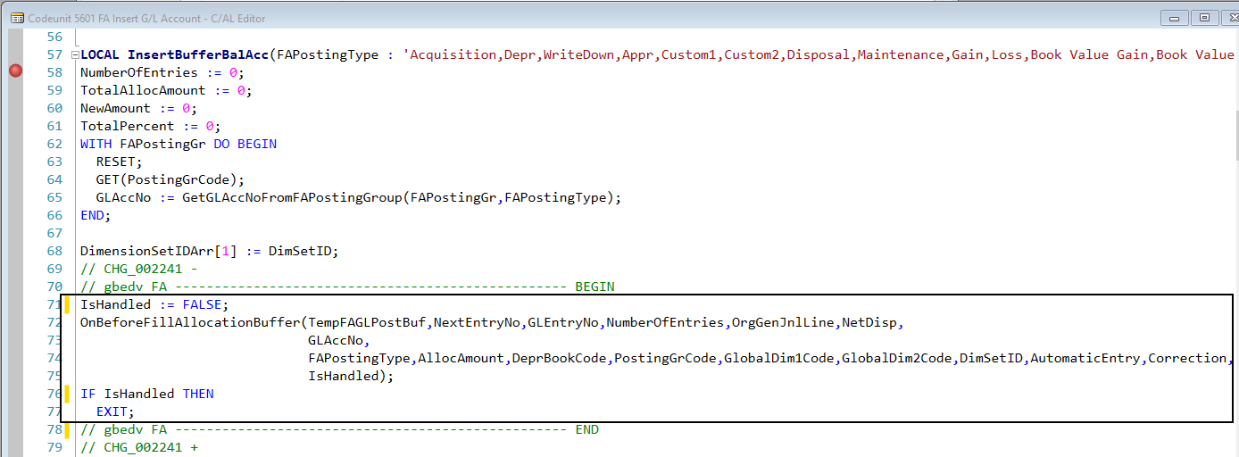 Event Request Codeunit 5601 In Function Insertbufferbalacc Onbeforefillallocationbuffer