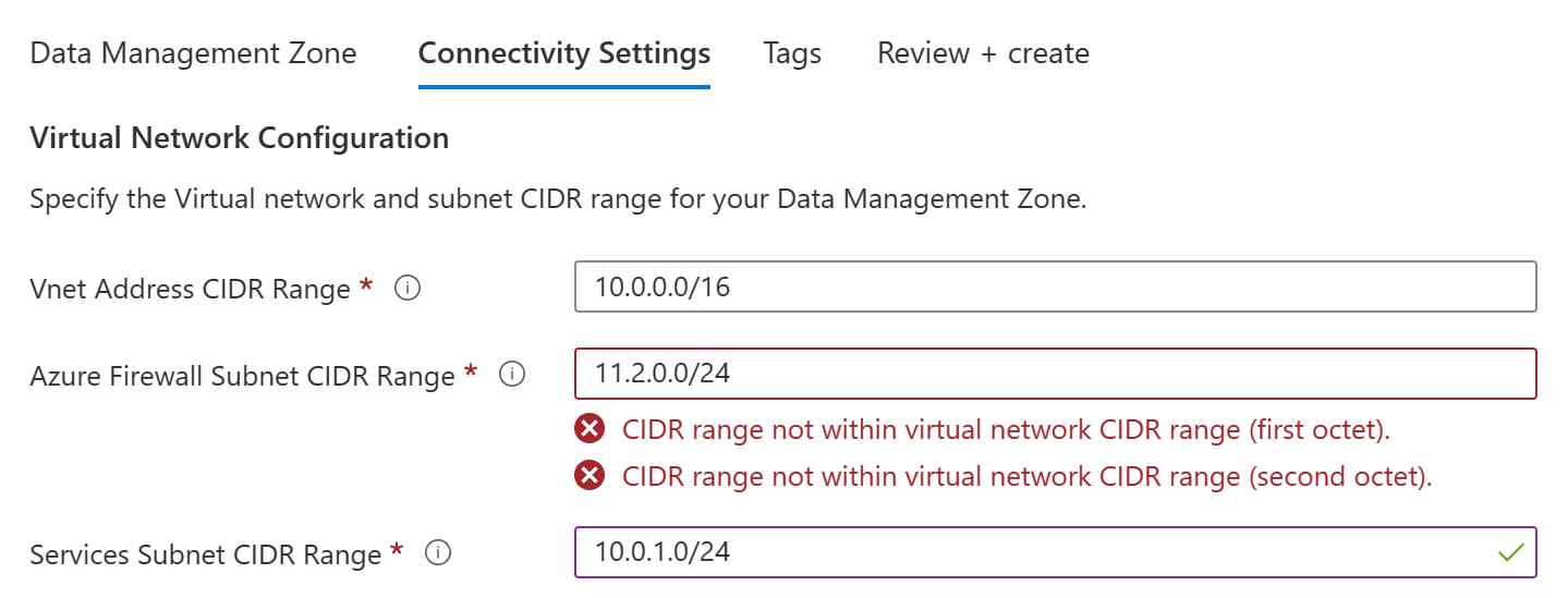 Improve Network Range Validation in Portal · Issue #148 · Azure/data-management-zone · GitHub