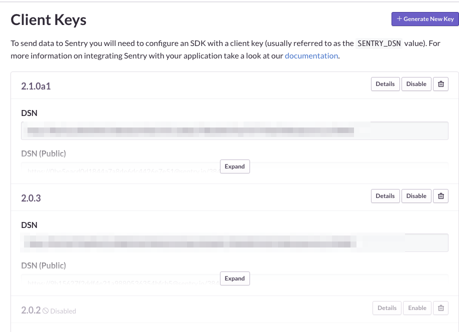 Disable a client key gray all other active keys · Issue #5773 · getsentry/sentry · GitHub