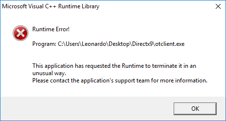 OTC w/ directX (error runtime library) · Issue #926 · edubart/otclient · GitHub