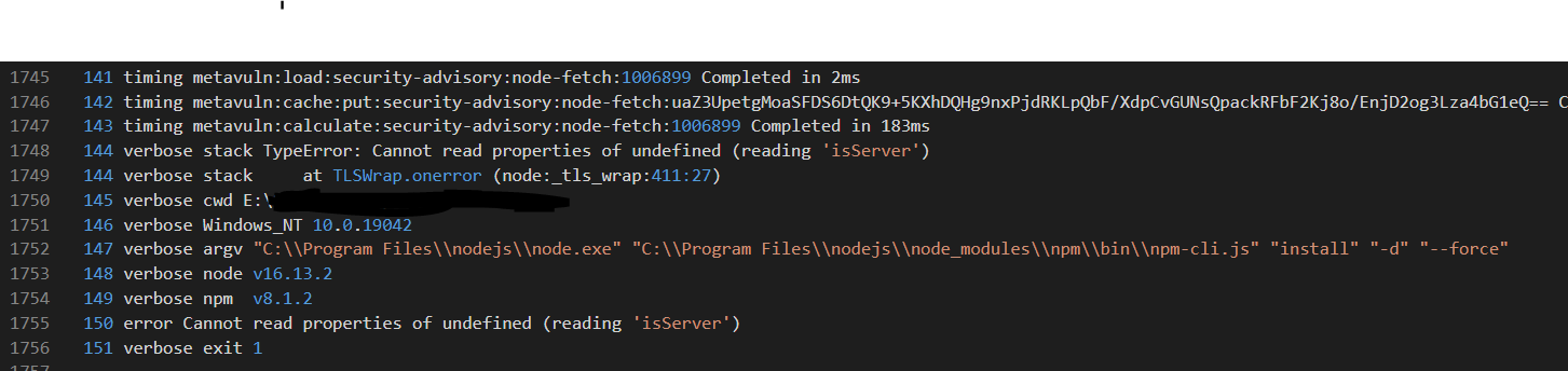 ERR! Cannot read properties of undefined (reading 'isServer') · Issue #3714 · nodejs/help · GitHub