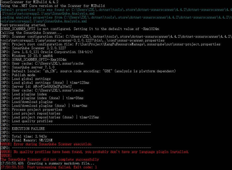 No quality profiles have been found, you probably don't have any language plugin installed ...