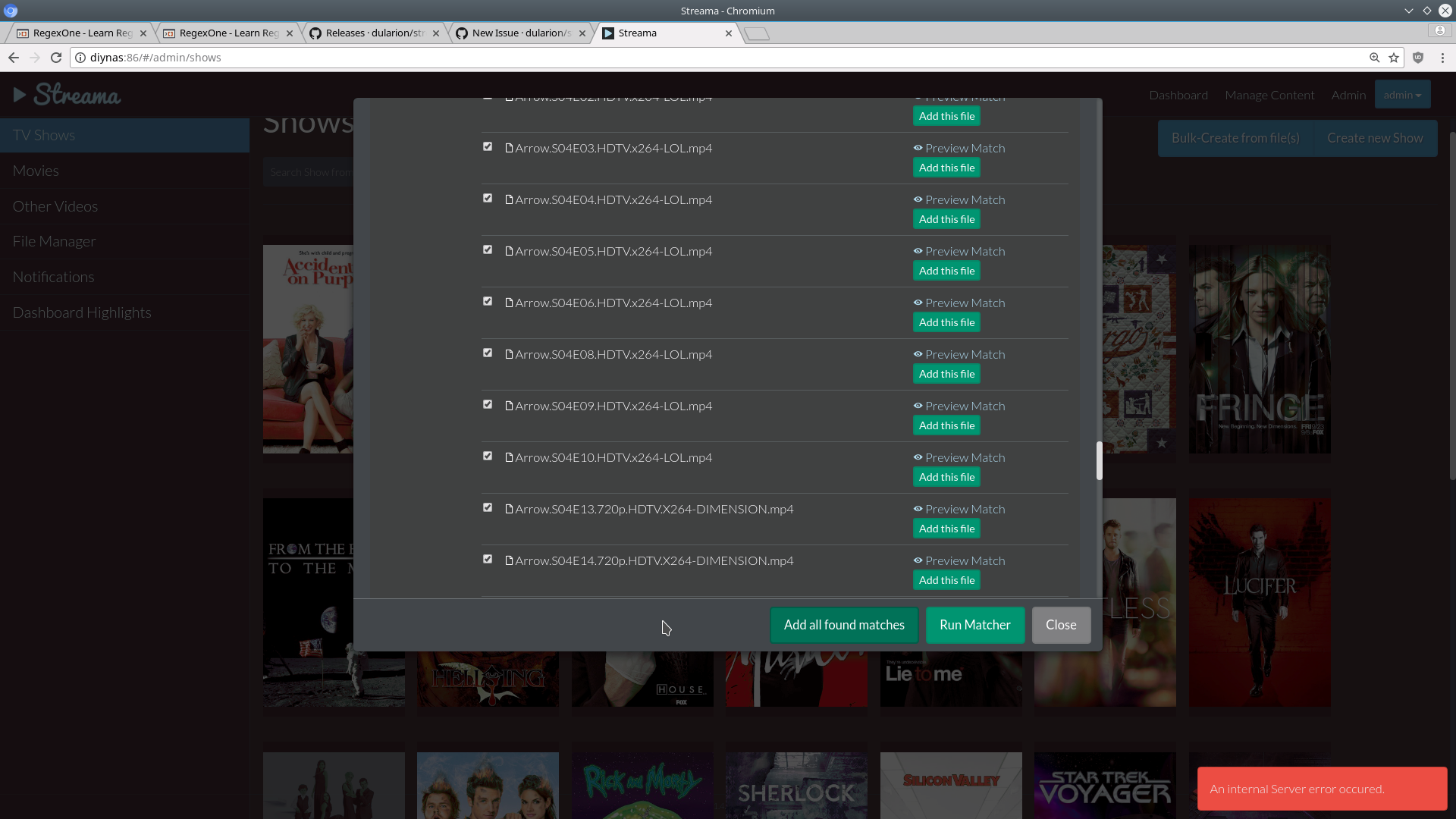 Internal Server Error when adding Bulk Files · Issue #498 · streamaserver/streama · GitHub