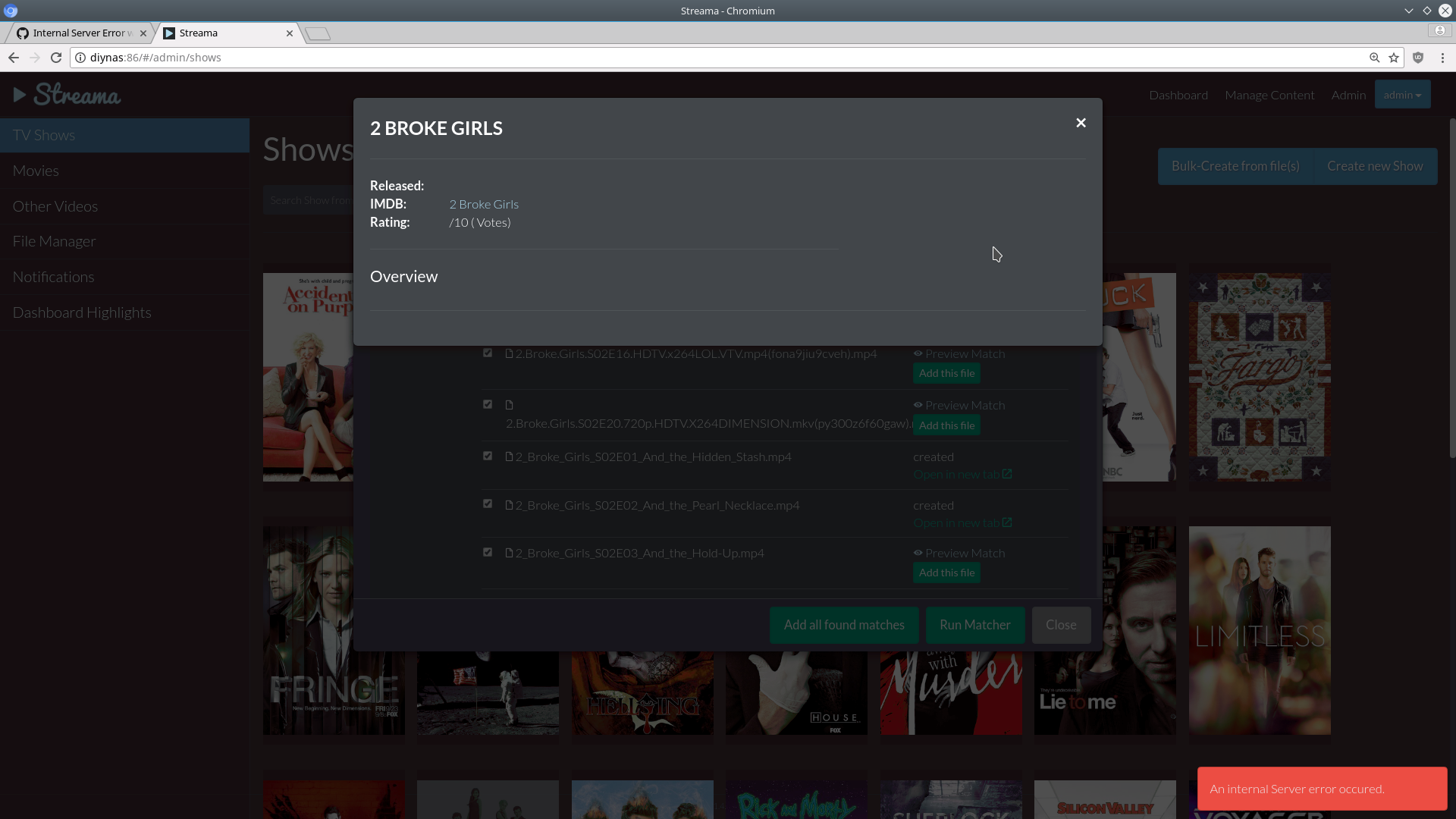 Internal Server Error when adding Bulk Files · Issue #498 · streamaserver/streama · GitHub