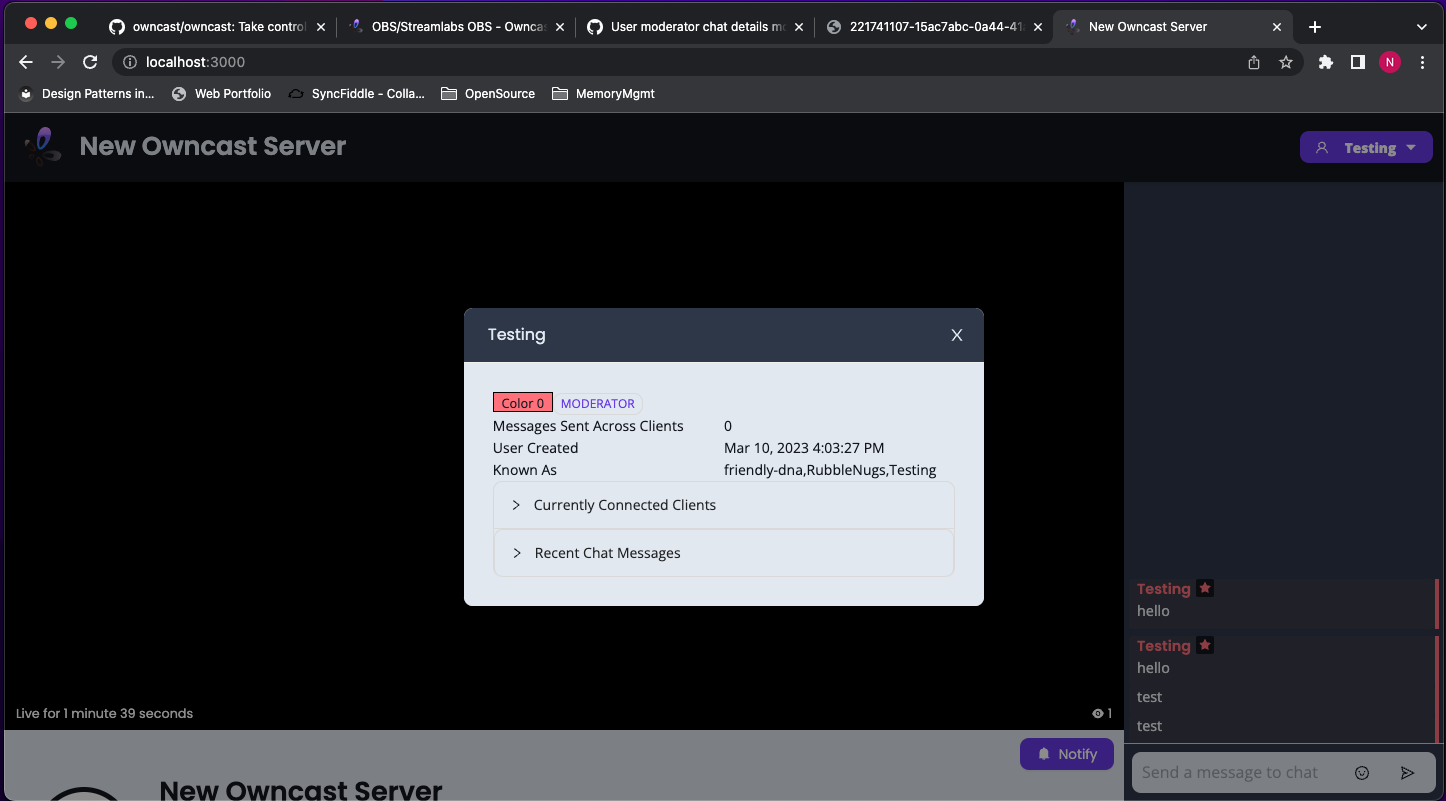 User moderator chat details modal throws exception · Issue #2755 · owncast/owncast · GitHub