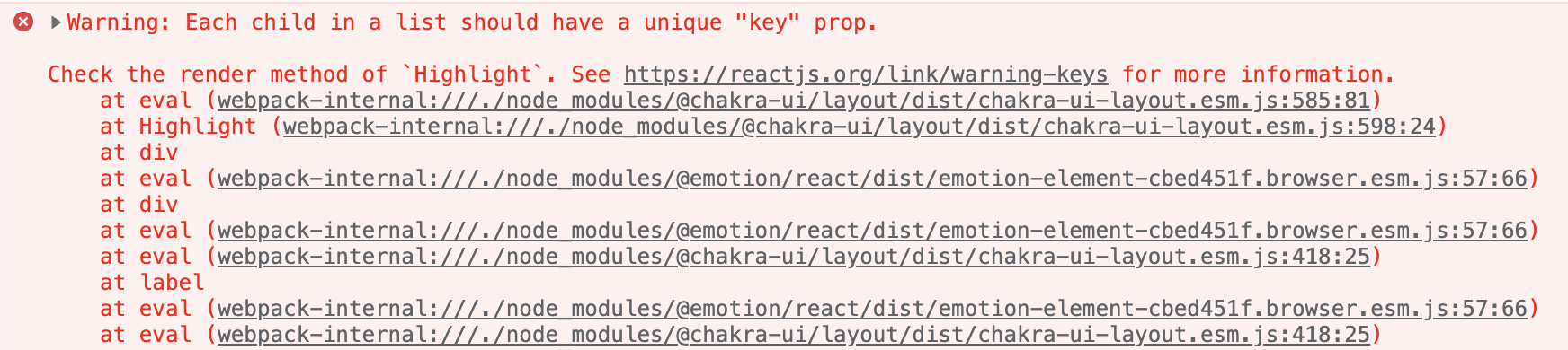 Highlight Component Key Prop Warning · Issue 6321 · Chakra Uichakra