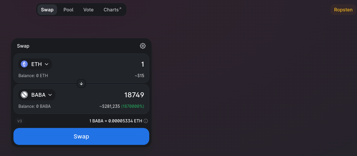 v3-only token showing completely wrong price (ropsten) · Issue #1706 · Uniswap/interface · GitHub