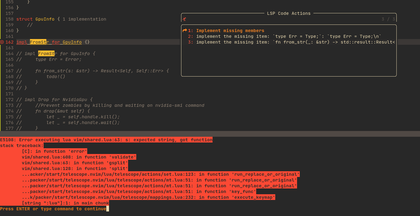 Telescope errors after selecting a code action · Issue #2374 · LunarVim/LunarVim · GitHub