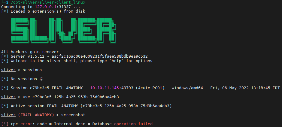 Screenshot Bug - Previously Reported, Still Exists · Issue #673 · BishopFox/sliver · GitHub