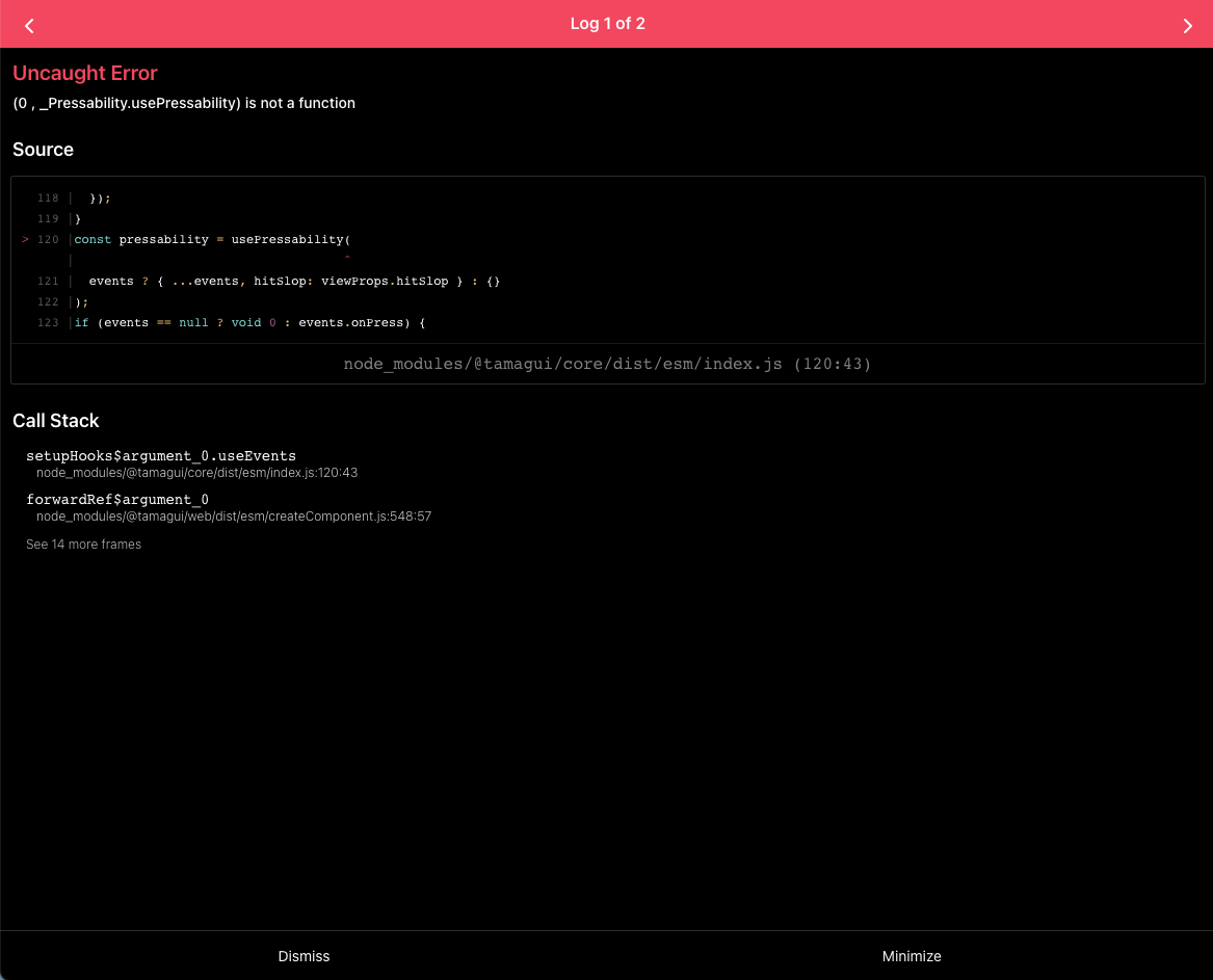 Uncaught Error (0 , _Pressability.usePressability) is not a function · Issue #1210 · tamagui ...